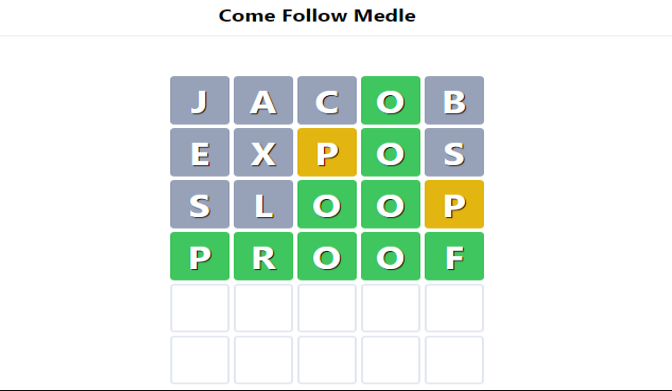 Play Come Follow Medle Online On Nyt Wordle